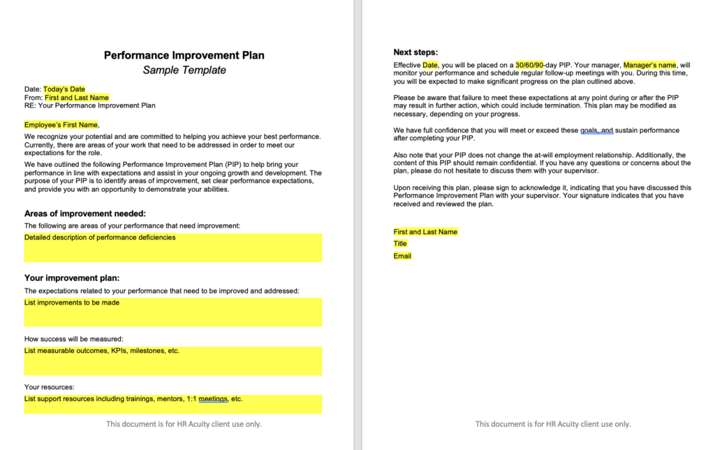 Performance Improvement Plan Template | HR Acuity