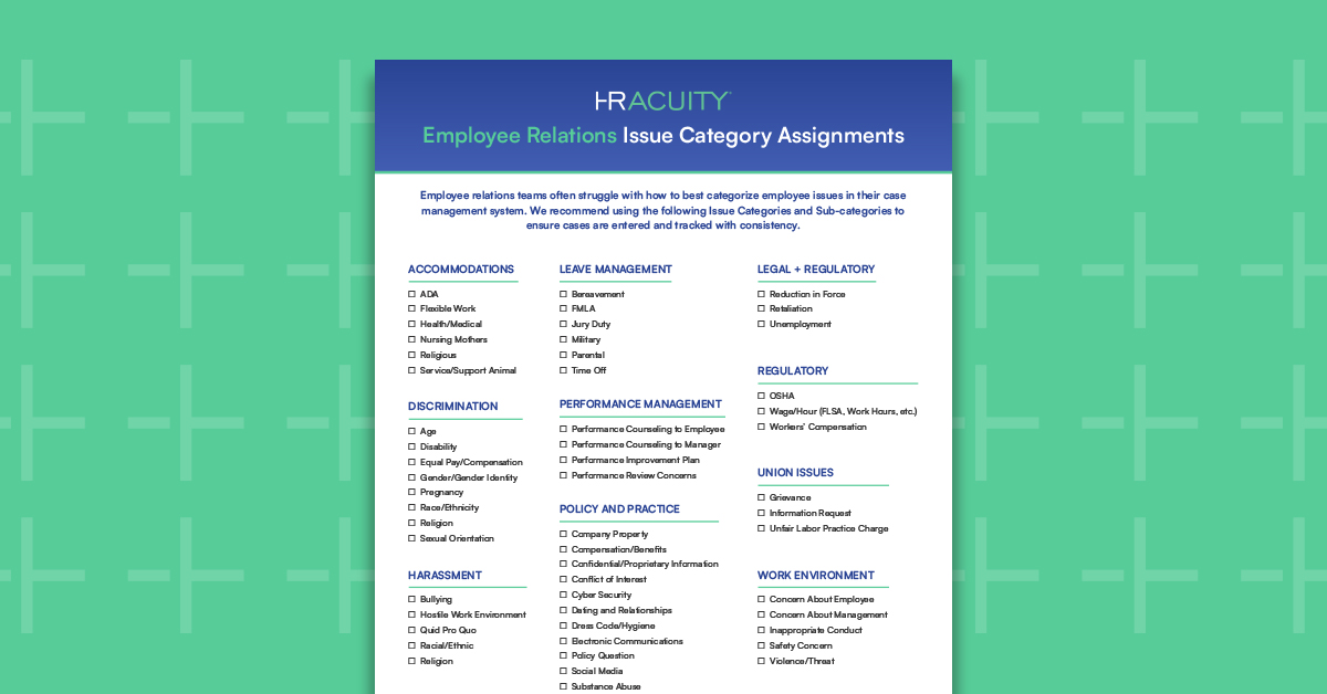 Employee Relations Issue Categories Assignments Employee Relations Issue Categories Assignments